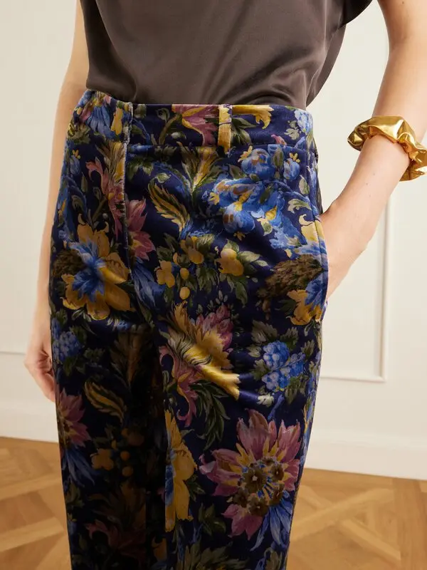 Etro Printed Cotton-blend Velvet Flared Pants - Blue
