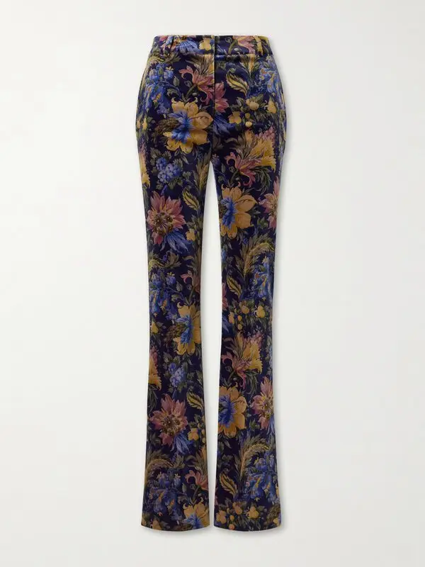 Etro Printed Cotton-blend Velvet Flared Pants - Blue