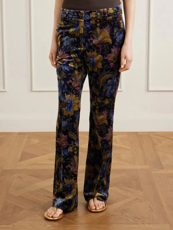 Etro Printed Cotton-blend Velvet Flared Pants - Blue