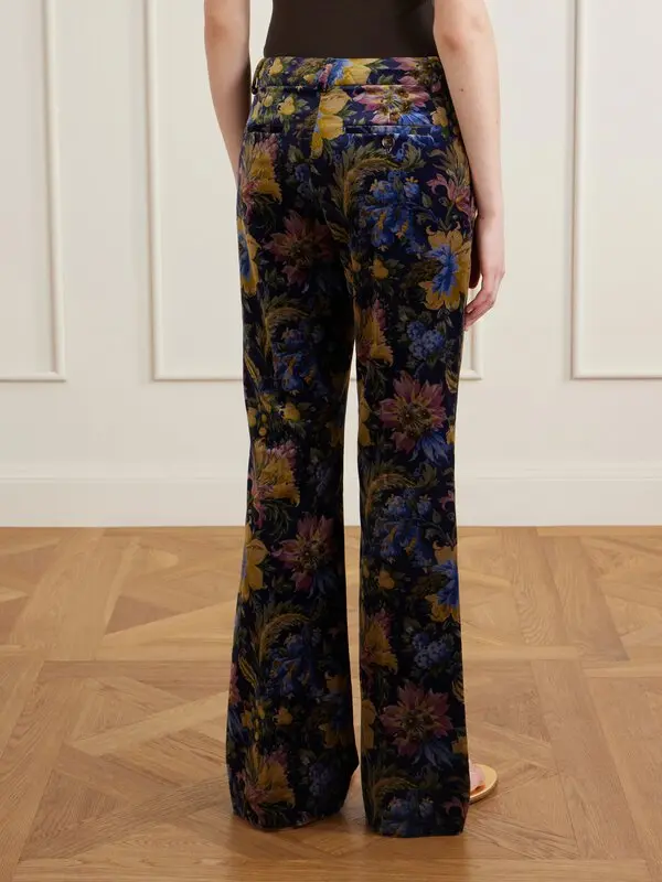 Etro Printed Cotton-blend Velvet Flared Pants - Blue