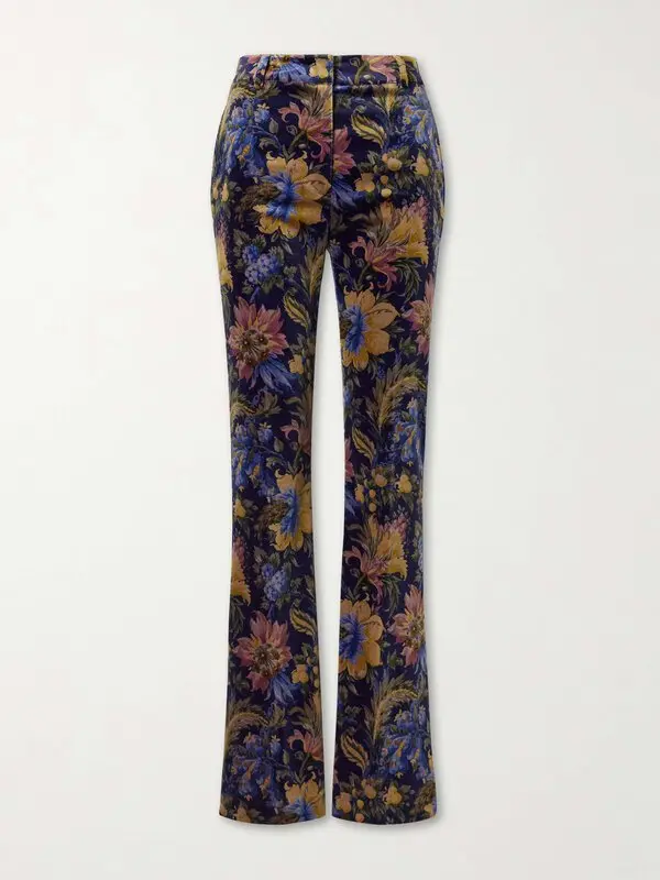 Etro Printed Cotton-blend Velvet Flared Pants - Navy