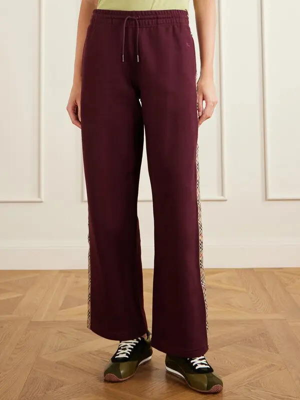 Burberry Jodie Checked Cotton-jersey Track Pants - Burgundy