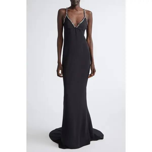Stella McCartney Jewel Embellished Mermaid Gown With Train - Black