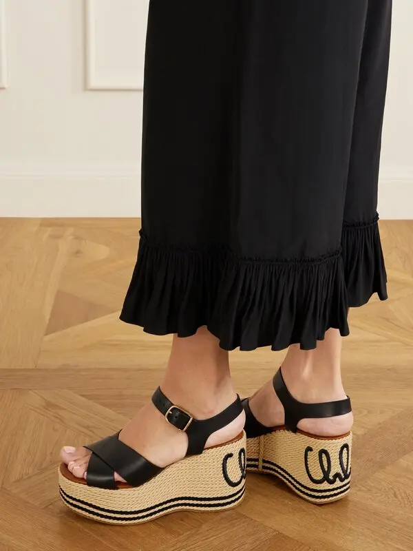 Chloé Leather Platform Sandals With Logo Embroidery