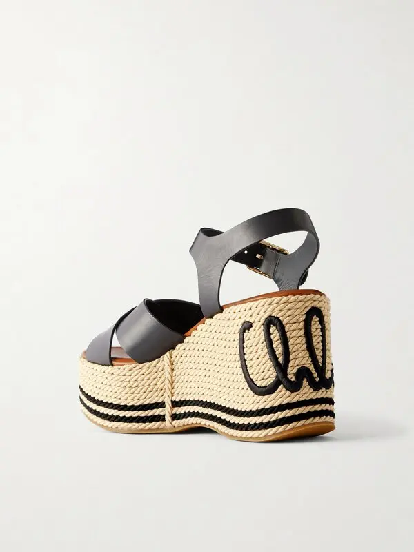 Chloé Leather Platform Sandals With Logo Embroidery