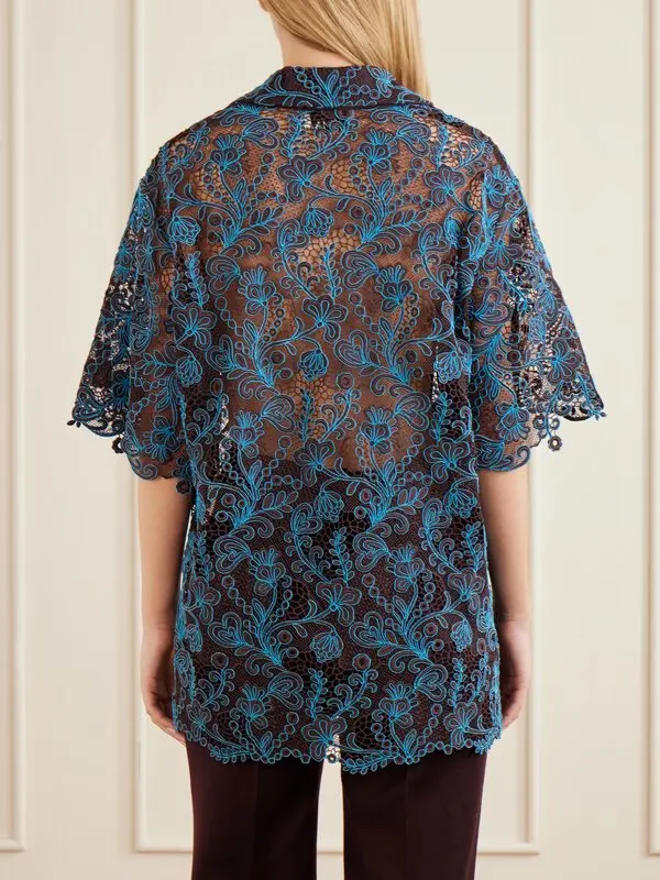 ALEMAIS Francine Guipure Lace Shirt - Brown