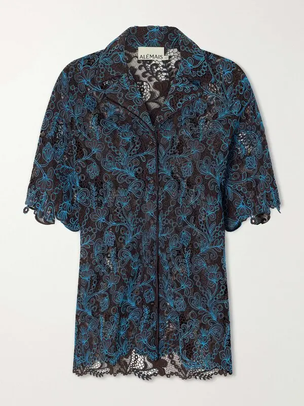 ALEMAIS Francine Guipure Lace Shirt - Chocolate