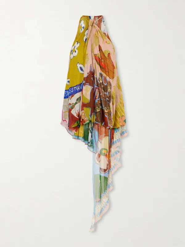 ALEMAIS Mlak Asymmetrical Printed Organza Halterneck Tank - Multi