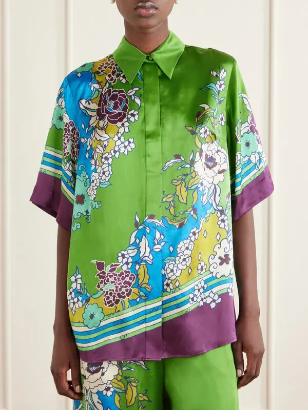 ALEMAIS Nanci Printed Silk-satin Shirt - Green