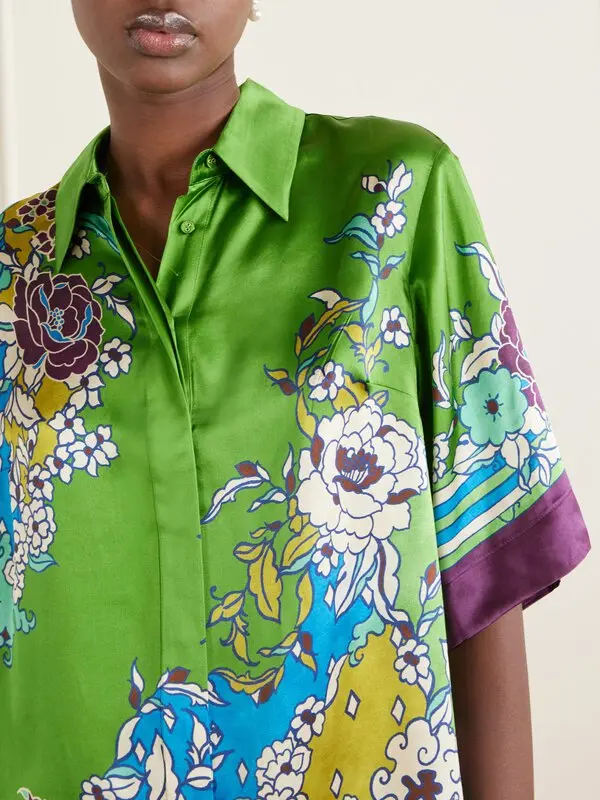ALEMAIS Nanci Printed Silk-satin Shirt - Green