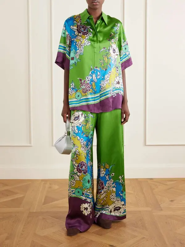 ALEMAIS Nanci Printed Silk-satin Shirt