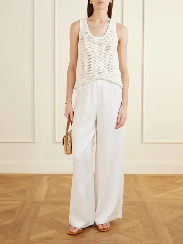 ANINE BING Arie Open-knit Cotton-blend Tank - Neutrals
