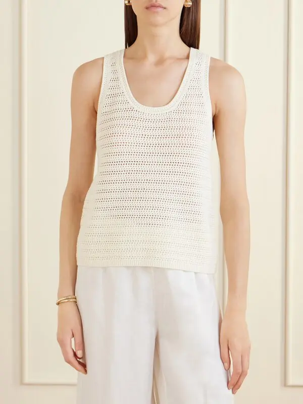 ANINE BING Arie Open-knit Cotton-blend Tank - Neutrals