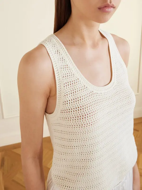 ANINE BING Arie Open-knit Cotton-blend Tank - Neutrals