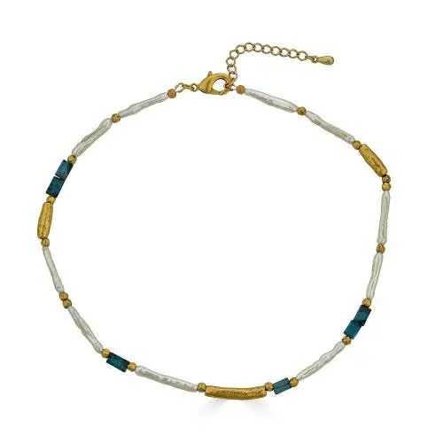 LONI PAUL JEWELRY Biwa Pearl And Kyanite Necklace With Matte Beads - Gold