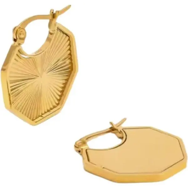 ADIBA Rays Of Hexagon 18k Plated Stainless Steel Huggie Earrings - Gold