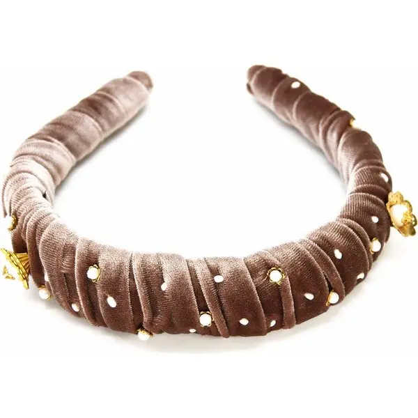 ADIBA Kalmia Hand-sewn Pearl Embellished Headband - Brown