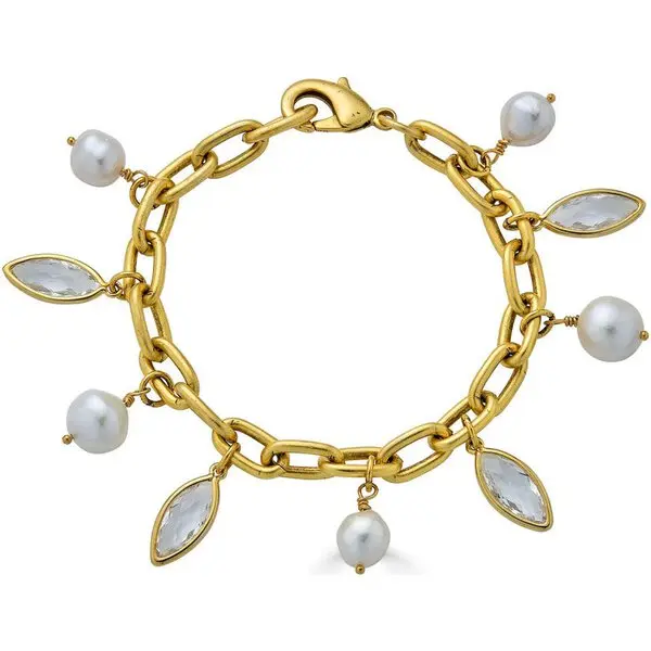 LONI PAUL JEWELRY Marquise And Pearl Charm Bracelet - Gold