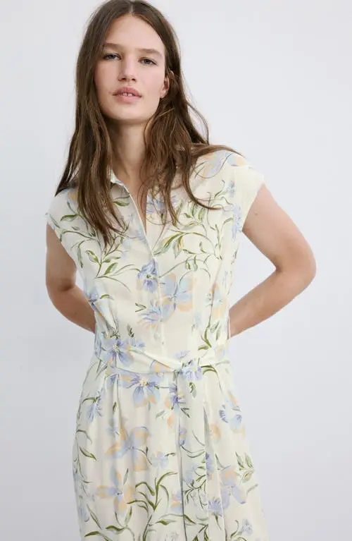 Mango Floral Print Midi Shirtdress