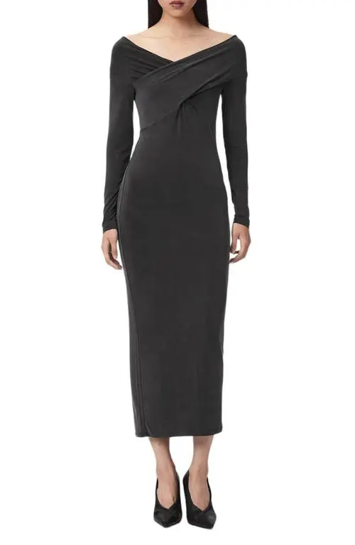 ALLSAINTS Delta Off The Shoulder Long Sleeve Maxi Dress - Black