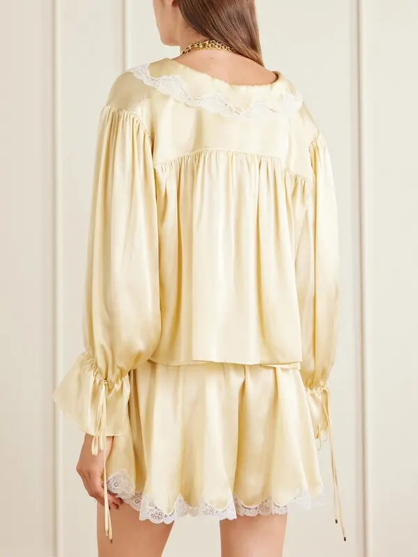 Chloé Cropped Lace-trimmed Silk-satin Blouse - Yellow