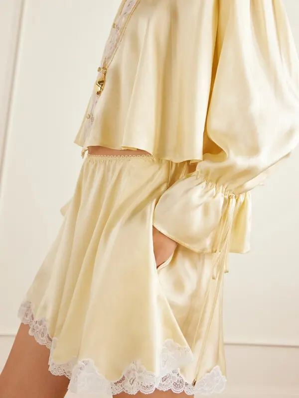 Chloé Cropped Lace-trimmed Silk-satin Blouse - Yellow