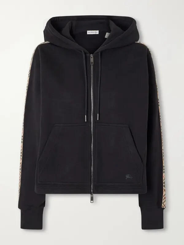 Burberry Harper Checked Cotton-jersey Zip-up Hoodie - Black