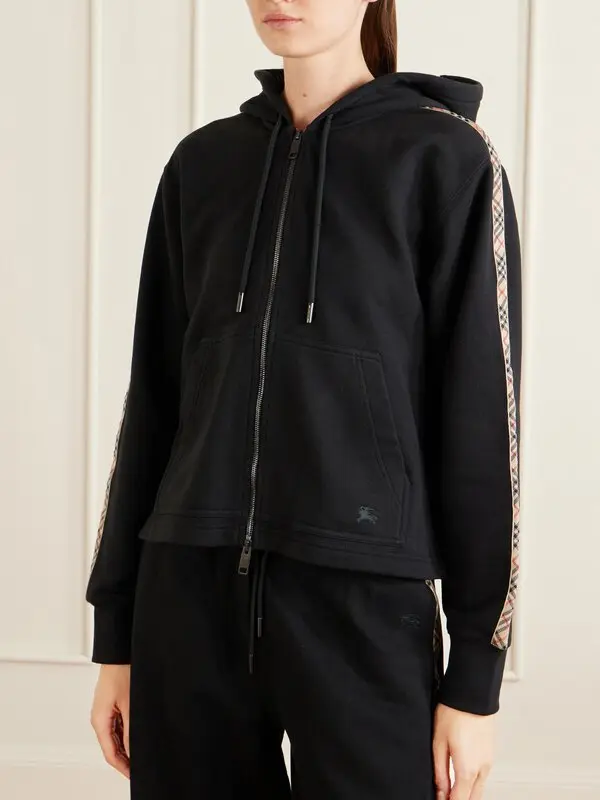Burberry Harper Checked Cotton-jersey Zip-up Hoodie - Black