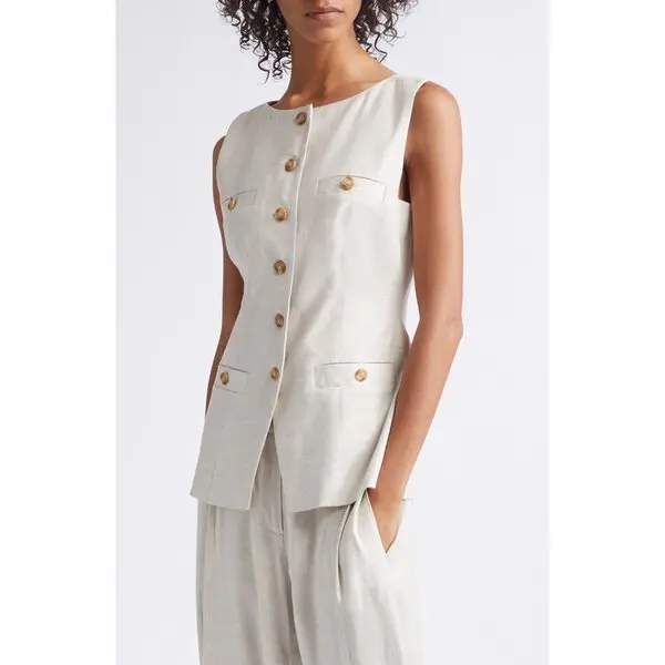 TOCCIN Amra Bateau Neck Linen Blend Vest - Desert
