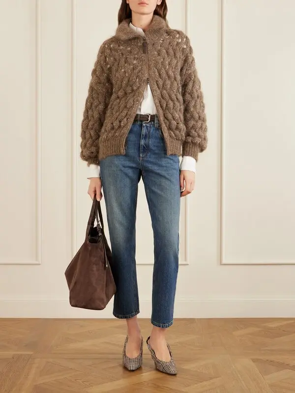 Brunello Cucinelli Cropped Embellished Straight-leg Jeans