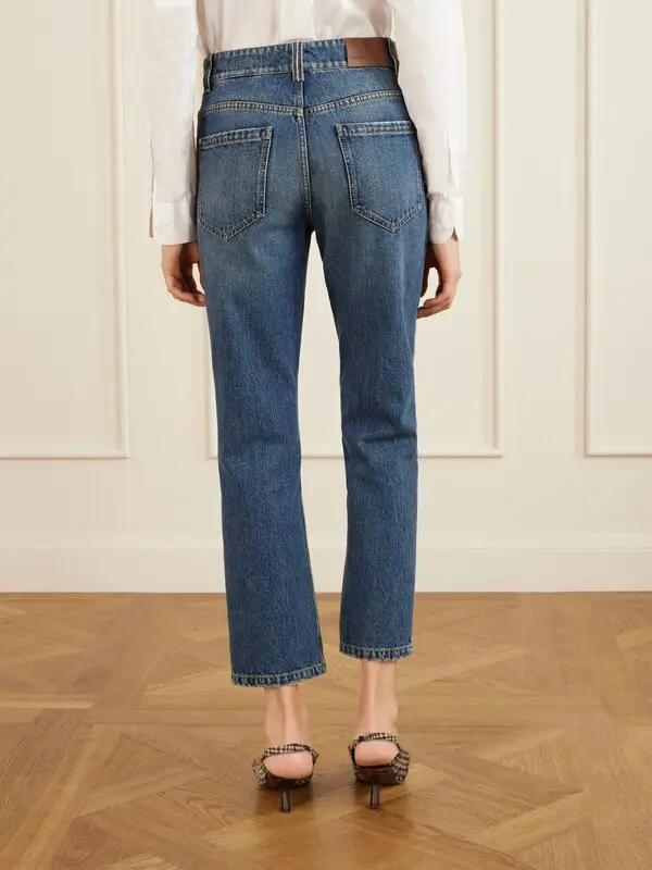 Brunello Cucinelli Cropped Embellished Straight-leg Jeans