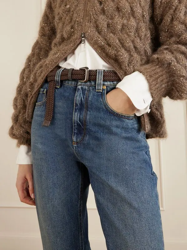 Brunello Cucinelli Cropped Embellished Straight-leg Jeans