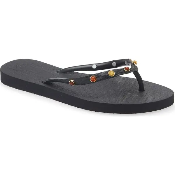 BRIZZA Stone Embellished Flip Flop - Black
