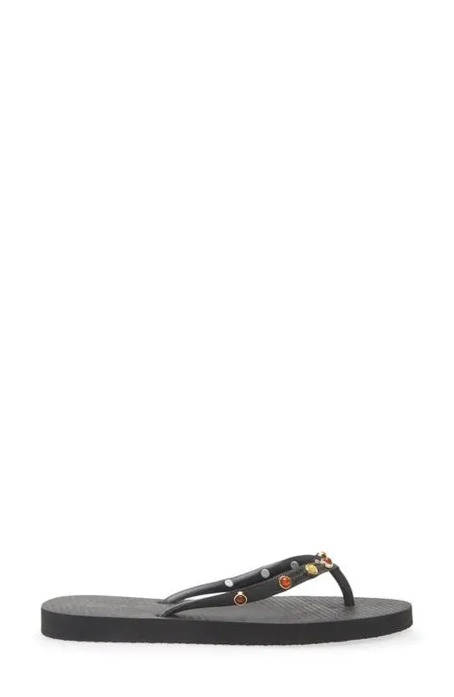BRIZZA Stone Embellished Flip Flop - Black