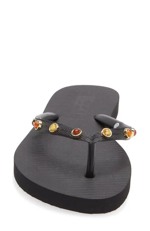BRIZZA Stone Embellished Flip Flop - Black