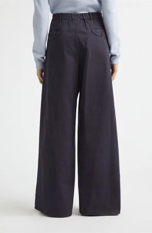 JIL SANDER Pleated Cotton Drill Wide Leg Pants - Midnight
