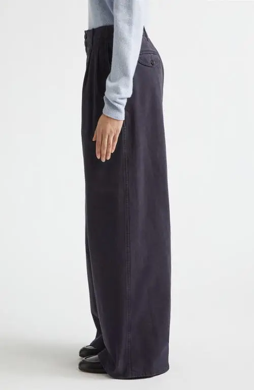 JIL SANDER Pleated Cotton Drill Wide Leg Pants - Midnight