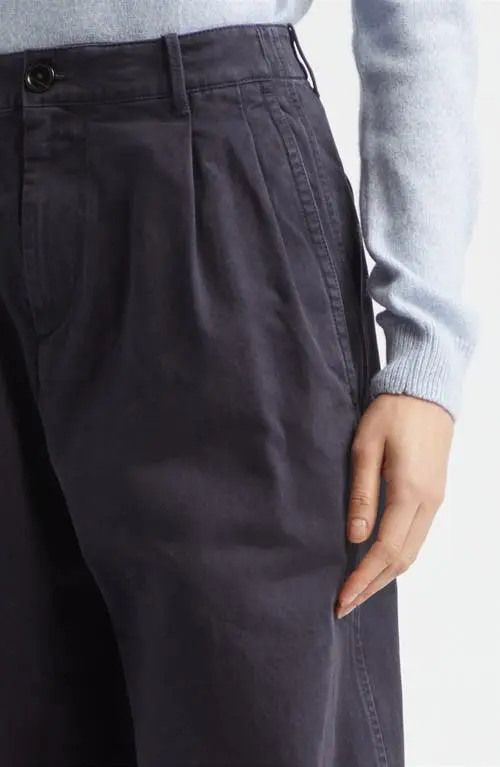 JIL SANDER Pleated Cotton Drill Wide Leg Pants - Midnight