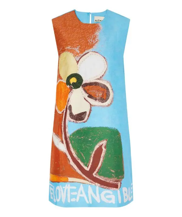 ALEMAIS Lenny Embellished Printed Linen-blend Mini Dress - Blue