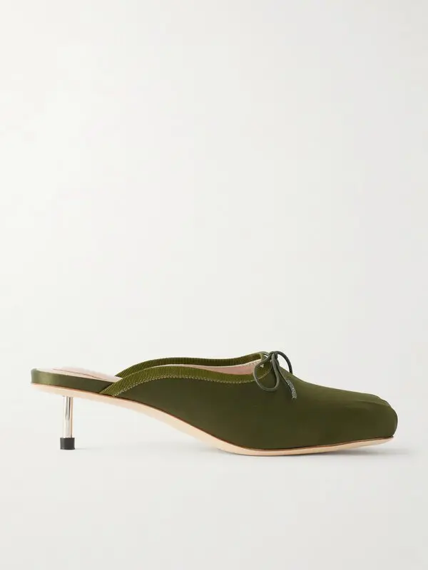 Le Monde Beryl Simone Rocha Satin Mules With Bow Detailing - Green