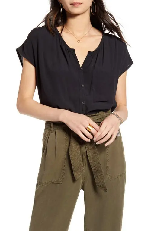 Treasure & Bond Print Button Front Top - Black