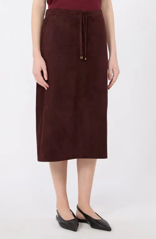 Max Mara Lambskin Suede Drawstring Midi Skirt - Red