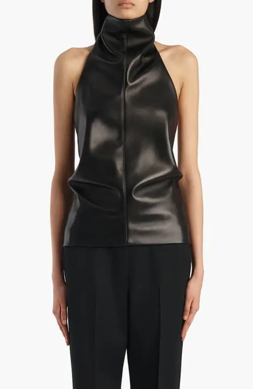 Khaite Rone Leather Halter Top - Black