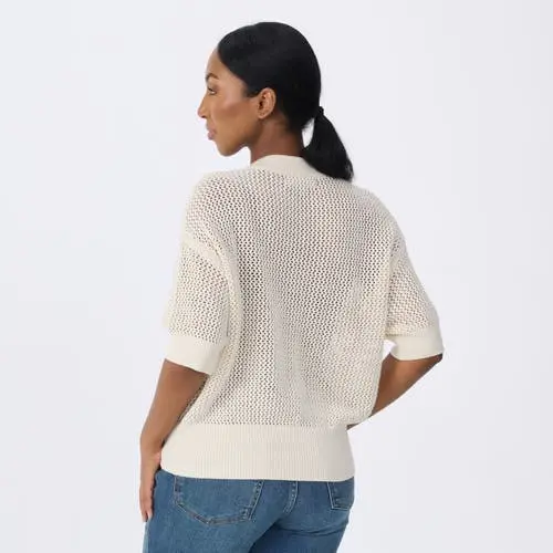 Krimson Klover Tansy Short Sleeve Pointelle Henley Sweater