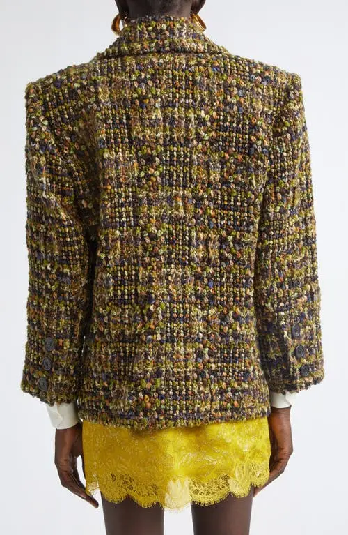 Saint Laurent Wool Blend Tweed Single-button Blazer