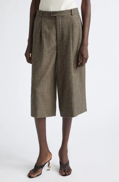 Saint Laurent Wool Herringbone Culottes - Brown