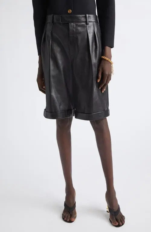 Saint Laurent Lambskin Leather Bermuda Shorts - Black