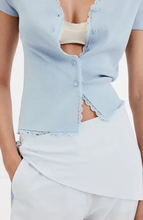 Mango Lace Trim Short Sleeve V-neck Cardigan