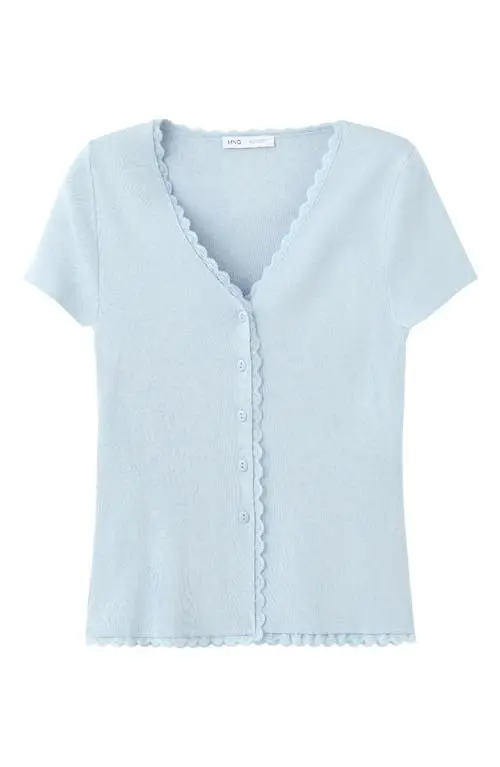 Mango Lace Trim Short Sleeve V-neck Cardigan