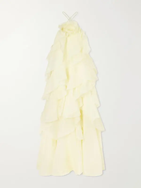 Aje Pandorea" Appliquéd Ruffled Organza Gown - Yellow